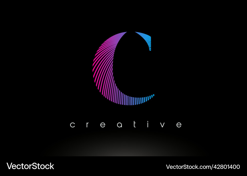 C logo design with multiple lines and purple blue Vector Image