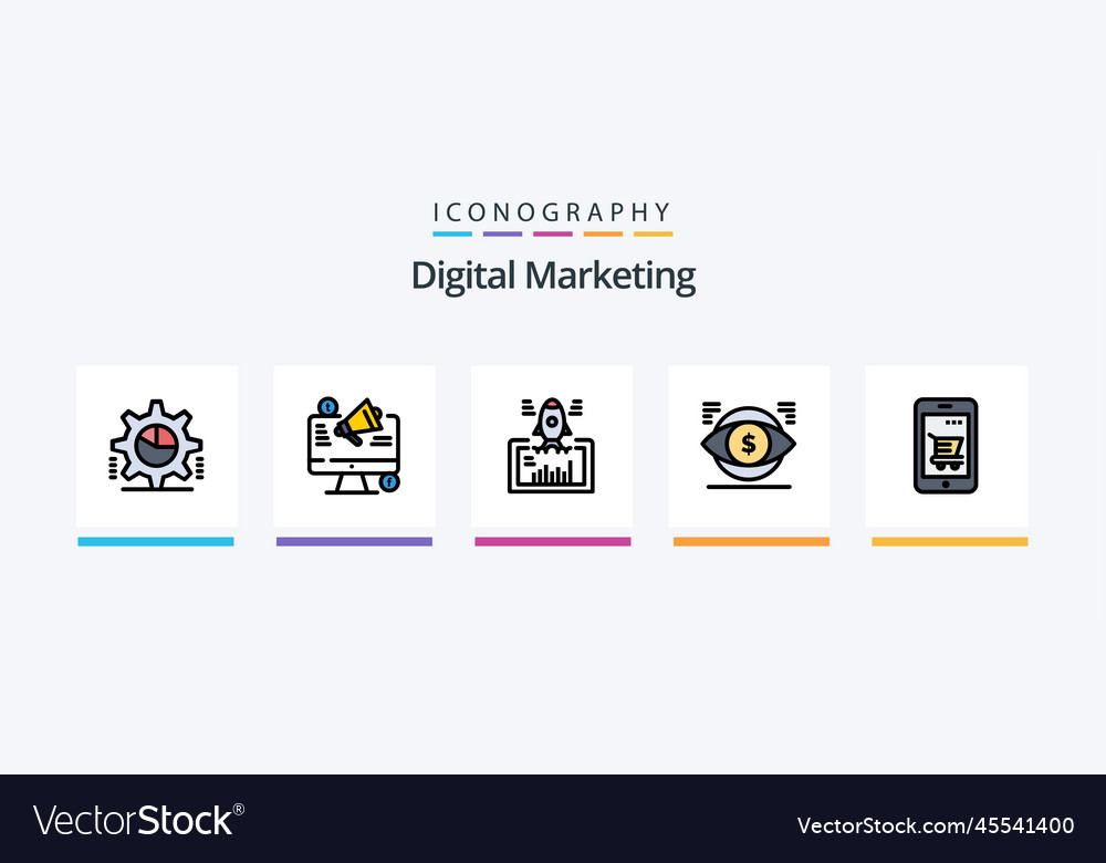 Digital marketing line filled 5 icon pack Vector Image