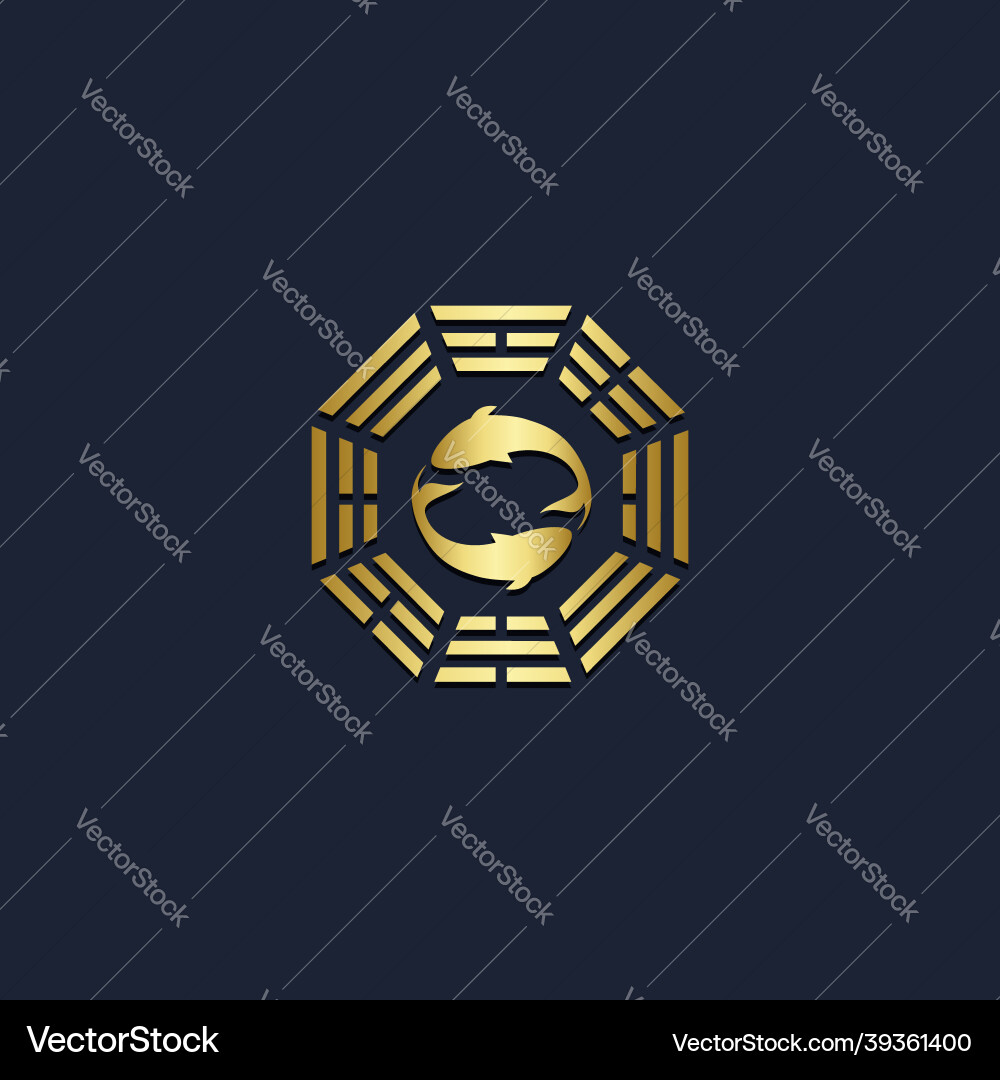 Fish china emblem gold logo Royalty Free Vector Image