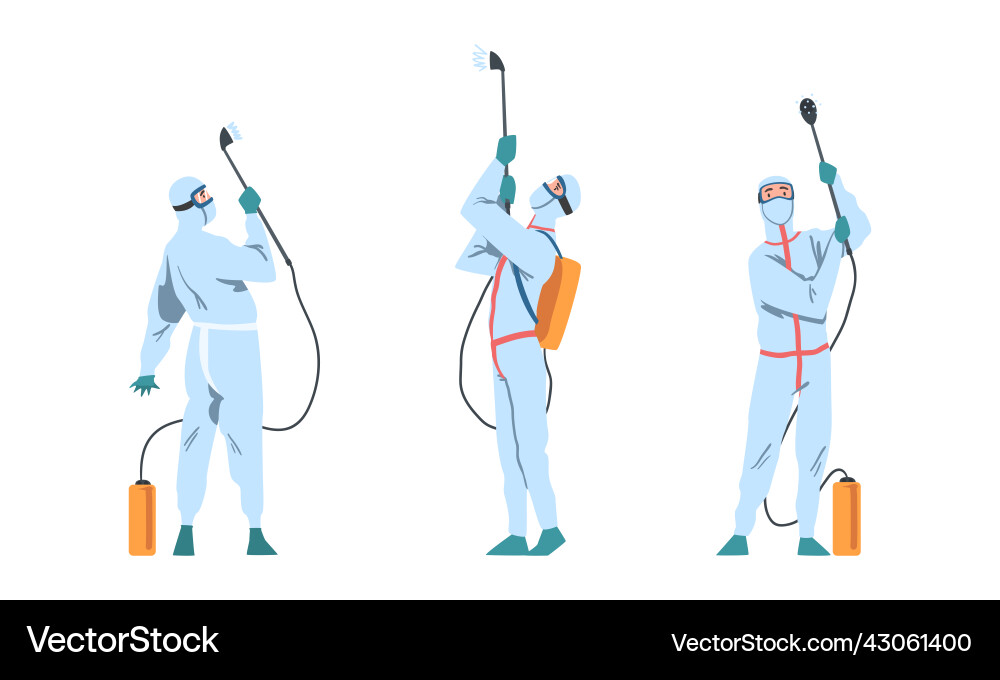 Man in protective antiviral suit spraying Vector Image
