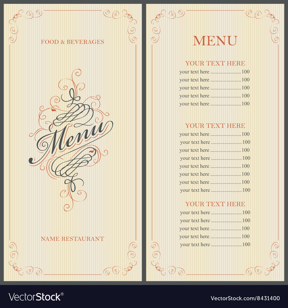 Menu for restaurant Royalty Free Vector Image - VectorStock