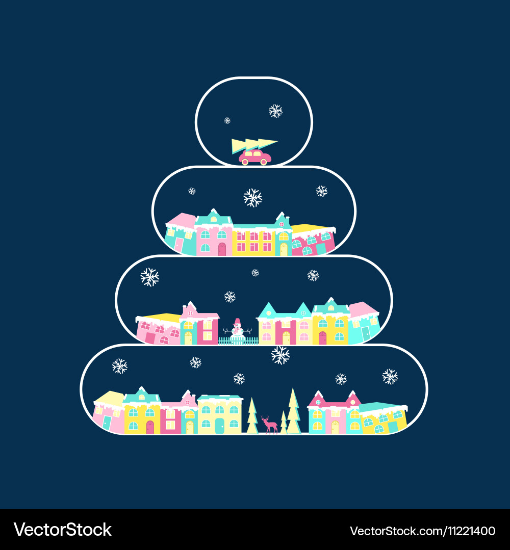 Rural landscape on christmas tree Royalty Free Vector Image