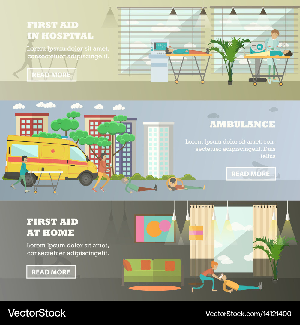 Set of first aid horizontal banners in flat Vector Image