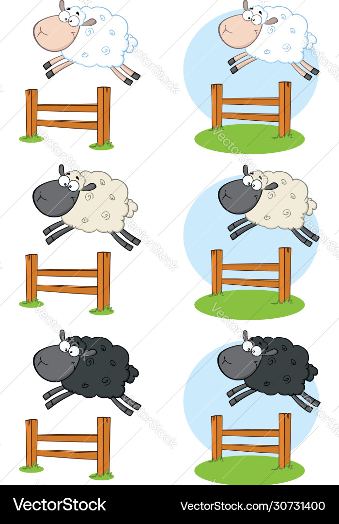 Sheep cartoon character set 7 collection Vector Image