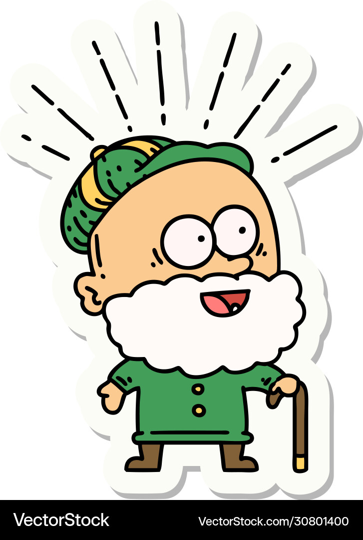 Sticker tattoo style happy old man Royalty Free Vector Image