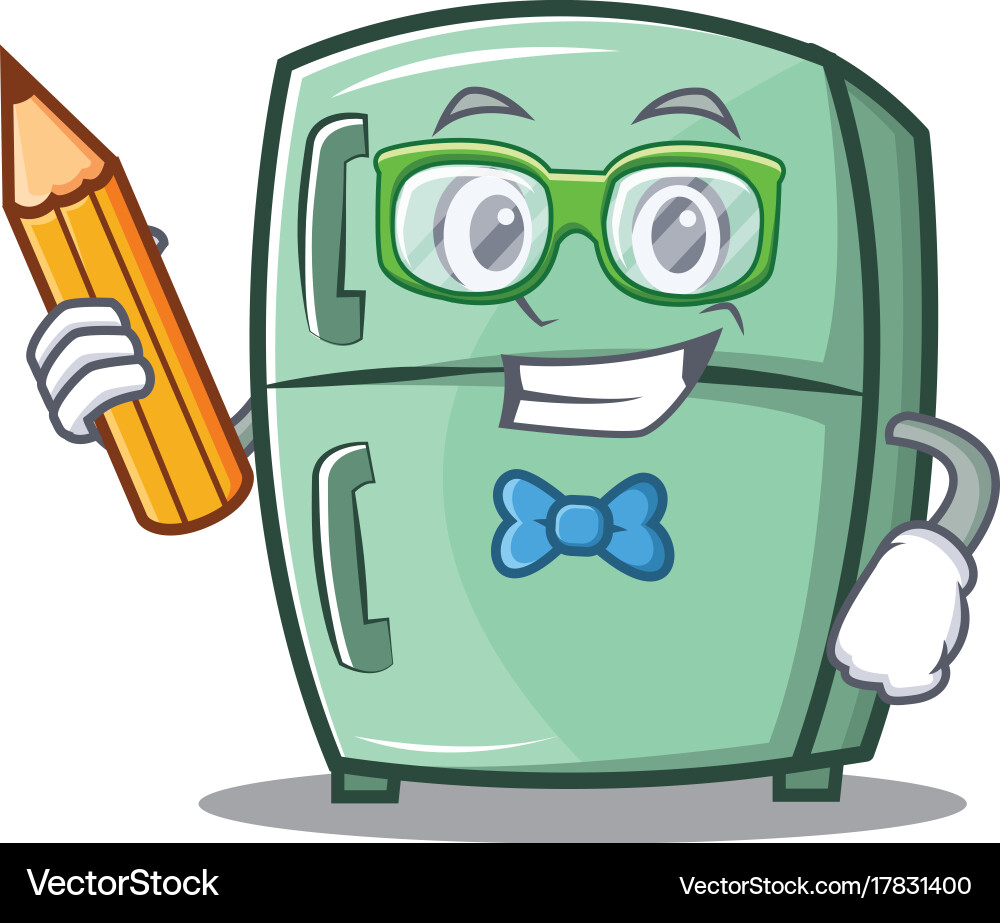 Student with pencil cute refrigerator character Vector Image