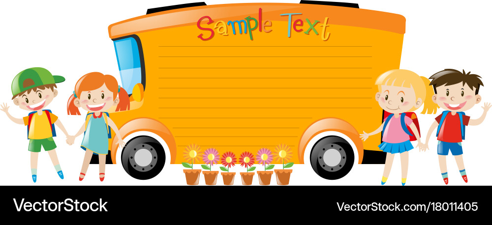 Board design with kids and bus Royalty Free Vector Image