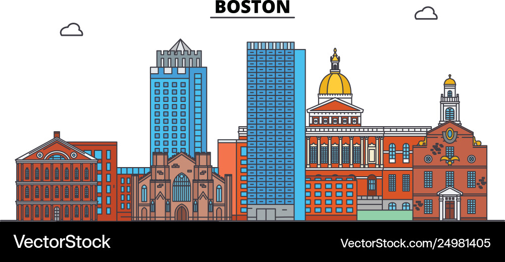 Boston united states flat landmarks Royalty Free Vector