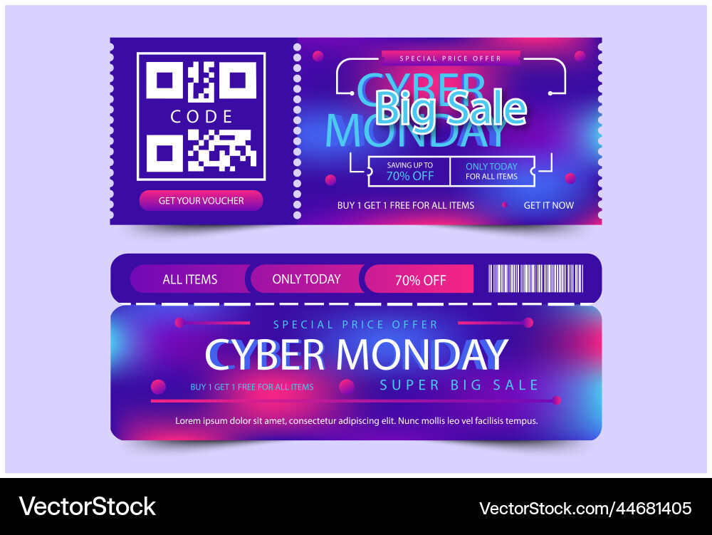 Cyber monday voucher or coupon design template Vector Image