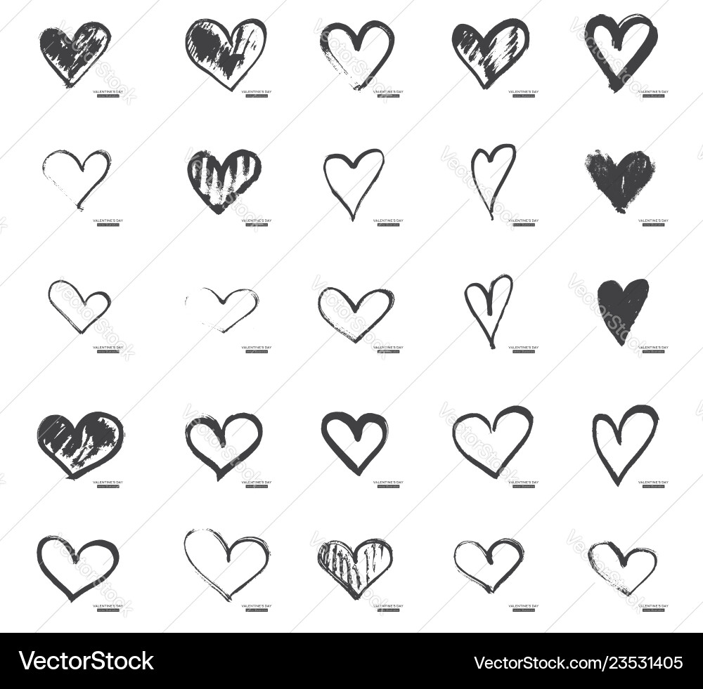 Hand drawn calligraphy heart set isolated on Vector Image