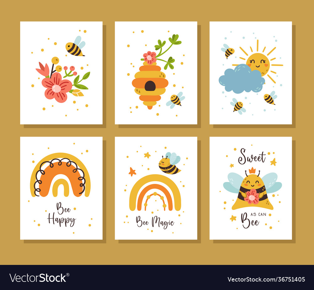 Honey bee kids poster templates bundle Royalty Free Vector