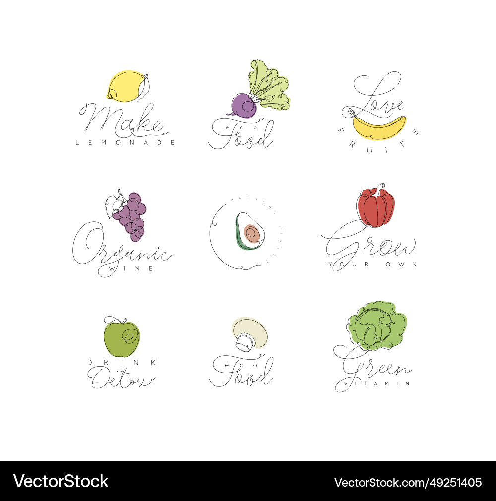 Label vegetables and fruits with text Royalty Free Vector