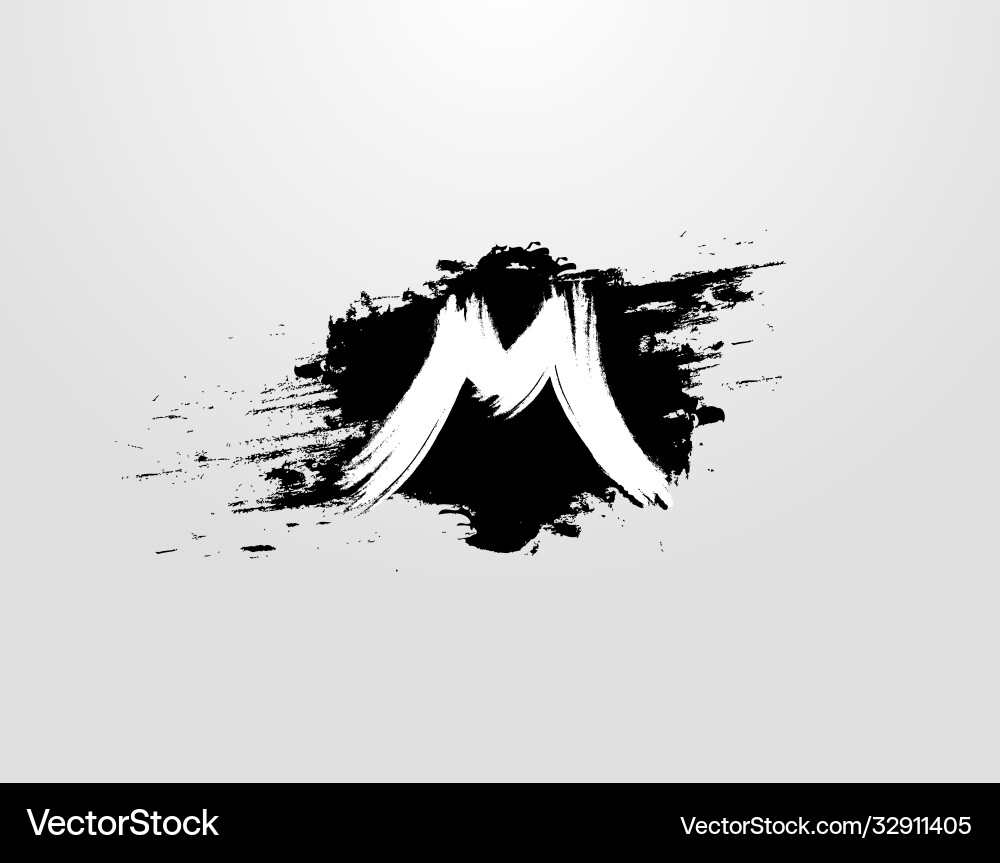 M letter logo in black grunge splatter element Vector Image