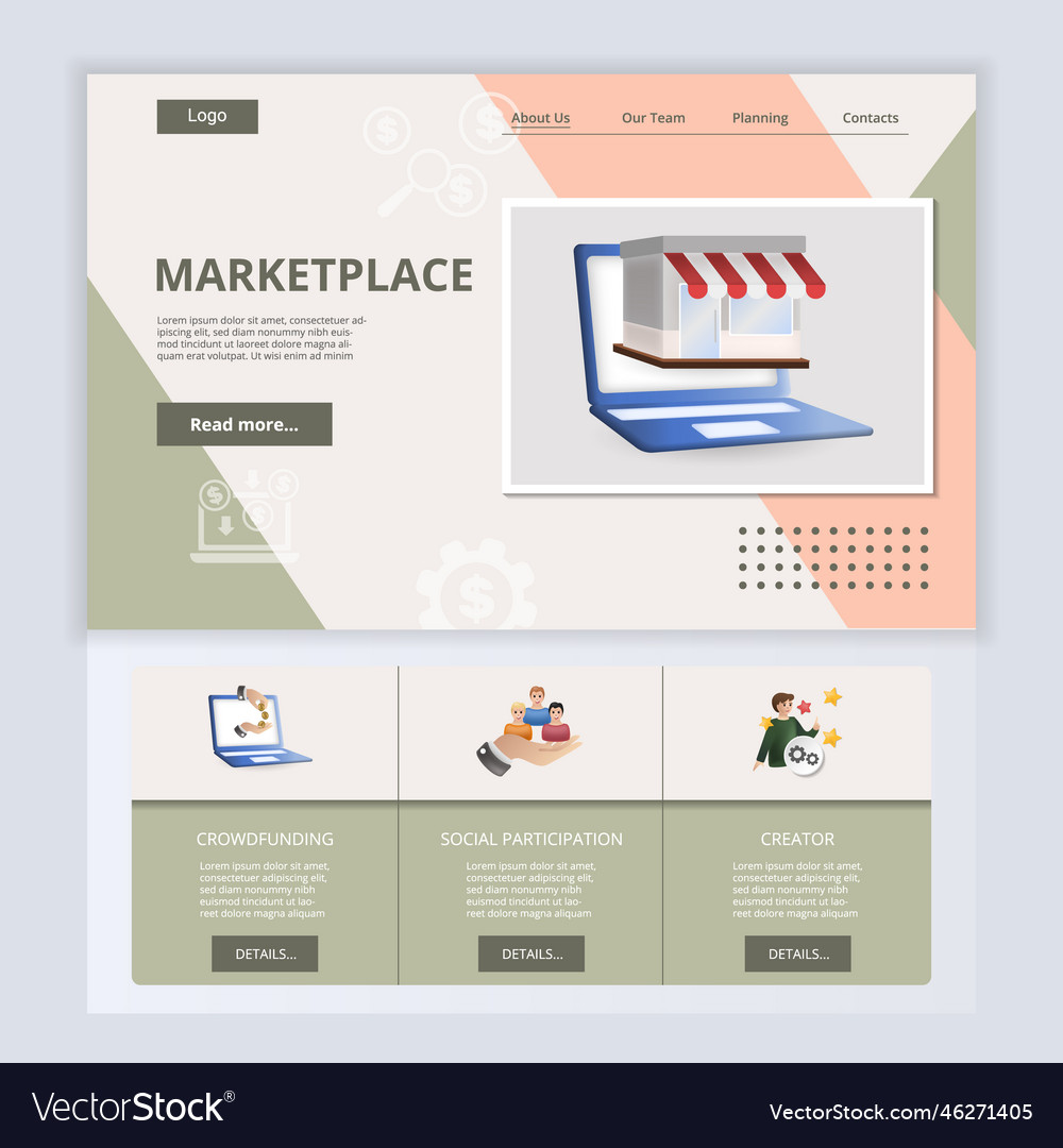 Marketplace flat landing page website template Vector Image