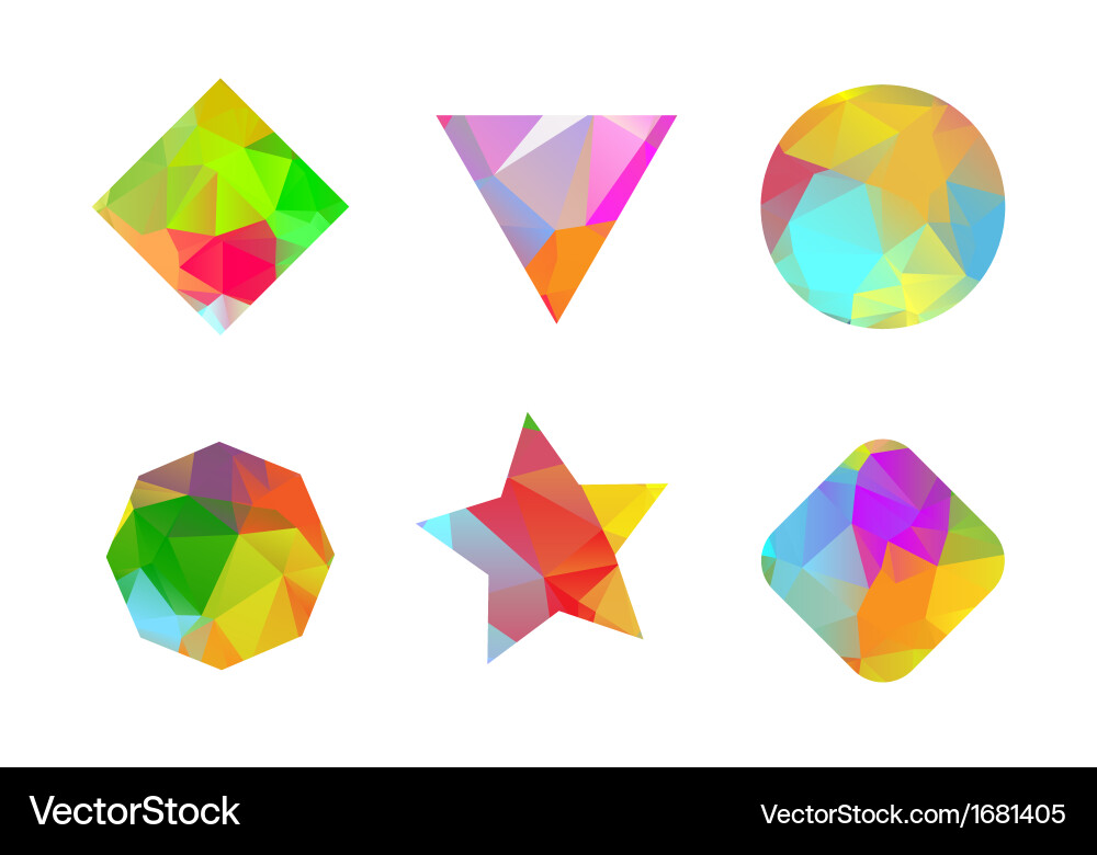 Set colored geometric polygonal shapes Royalty Free Vector