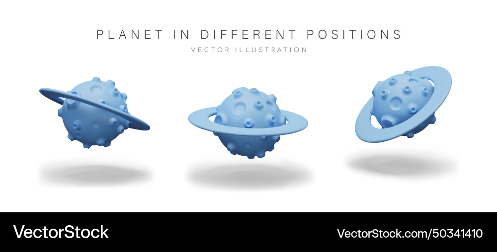 Blue planet with volcanic craters and ring Vector Image