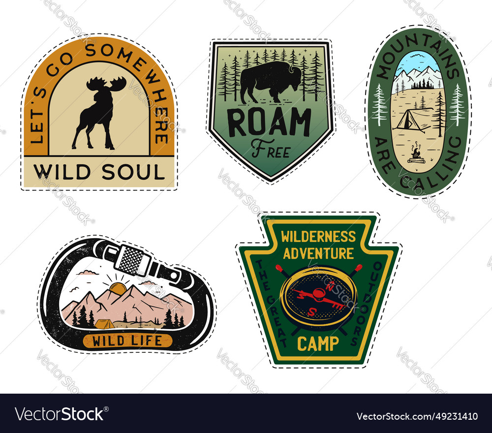 Camping adventures badges big set designs Vector Image