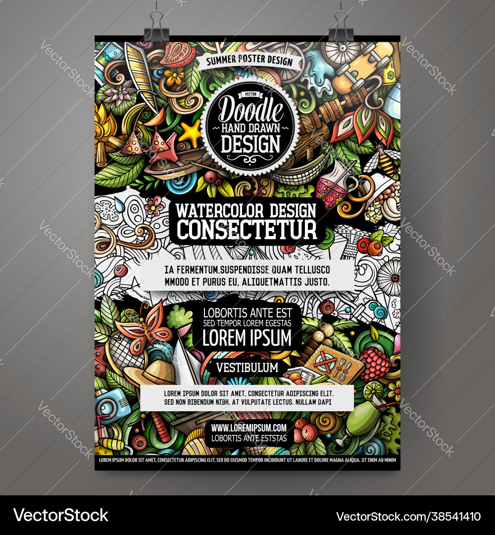 Cartoon doodles summer poster template Royalty Free Vector