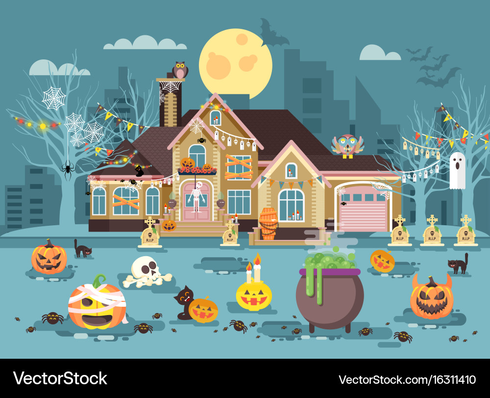 Cartoon house with courtyard Royalty Free Vector Image