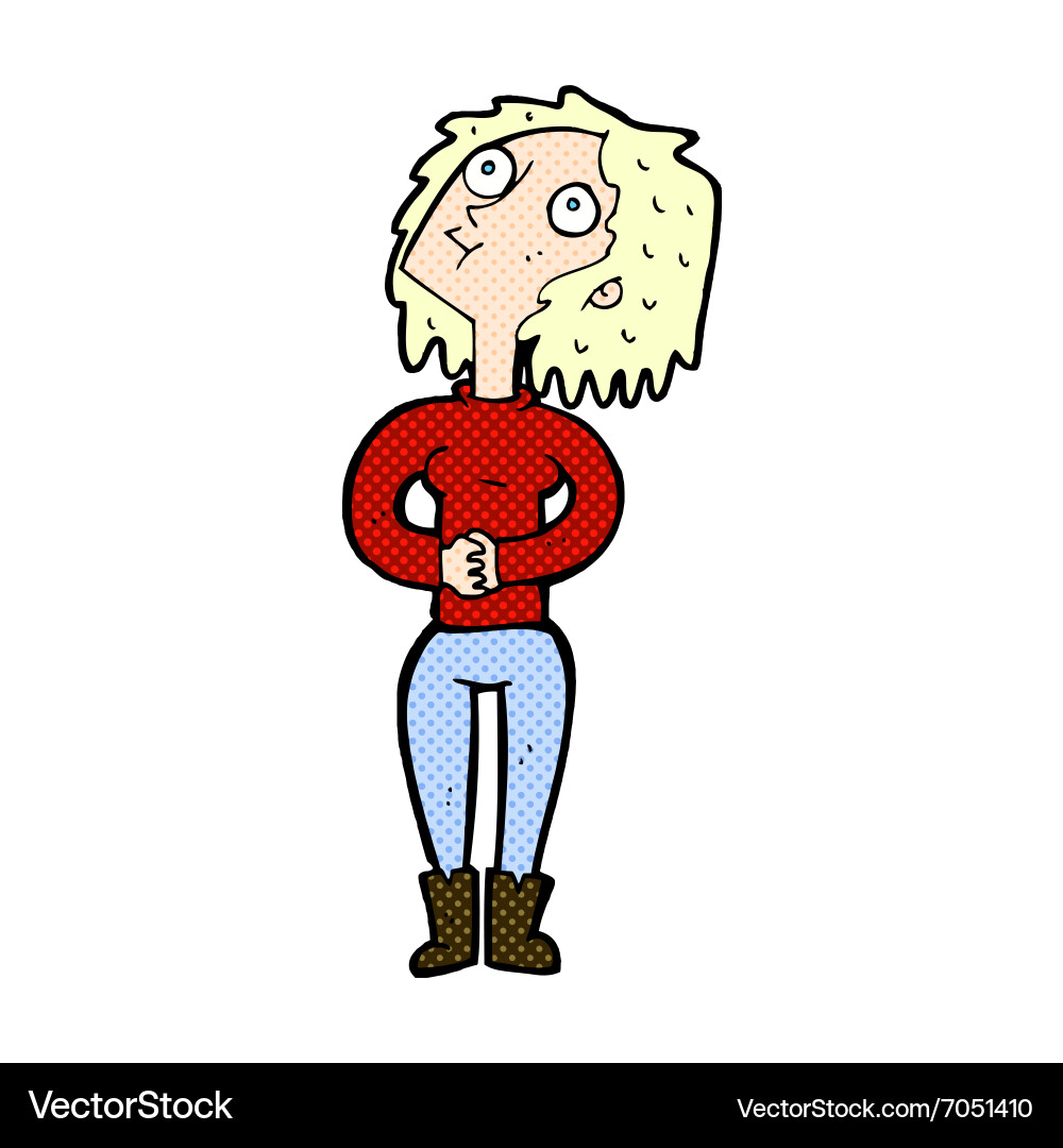 Comic cartoon woman looking upwards Royalty Free Vector