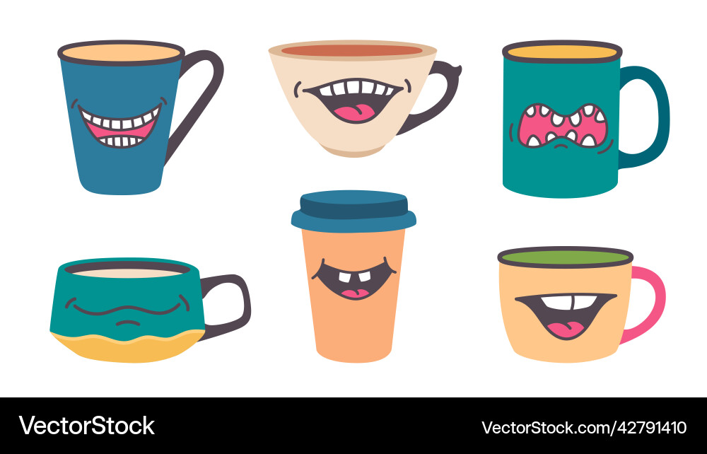 Cup with smile doodle mug smiley mouth Royalty Free Vector