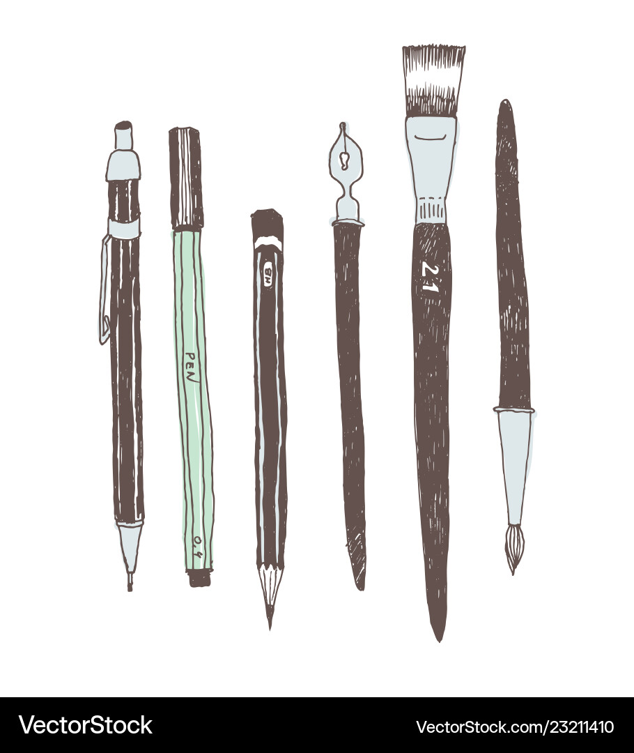 Hand drawn art tools and supplies set Royalty Free Vector