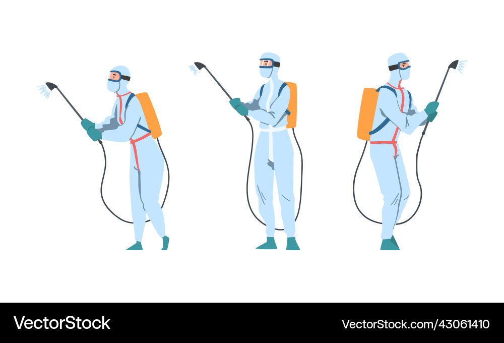 Man in protective antiviral suit spraying Vector Image