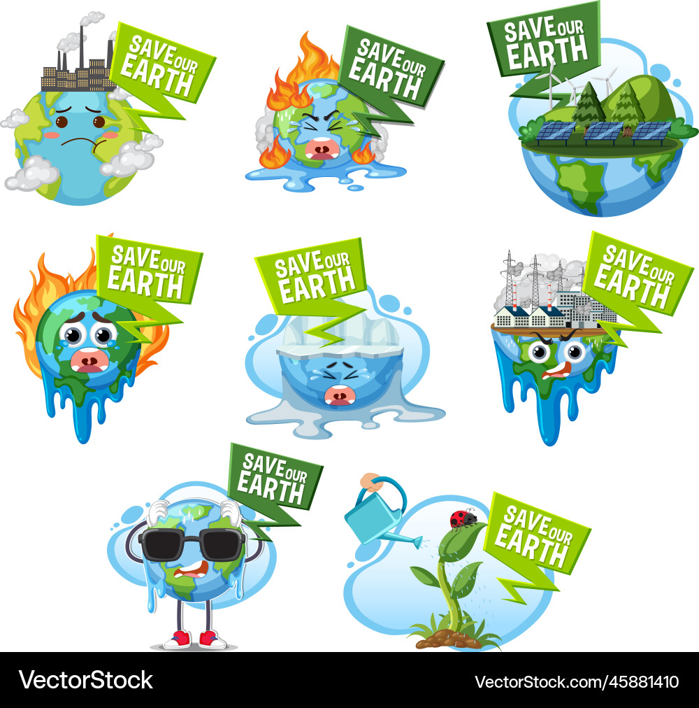 Save the earth logo and banner set Royalty Free Vector Image
