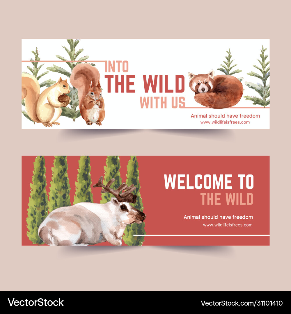 Winter animal banner design with squirrel fox Vector Image