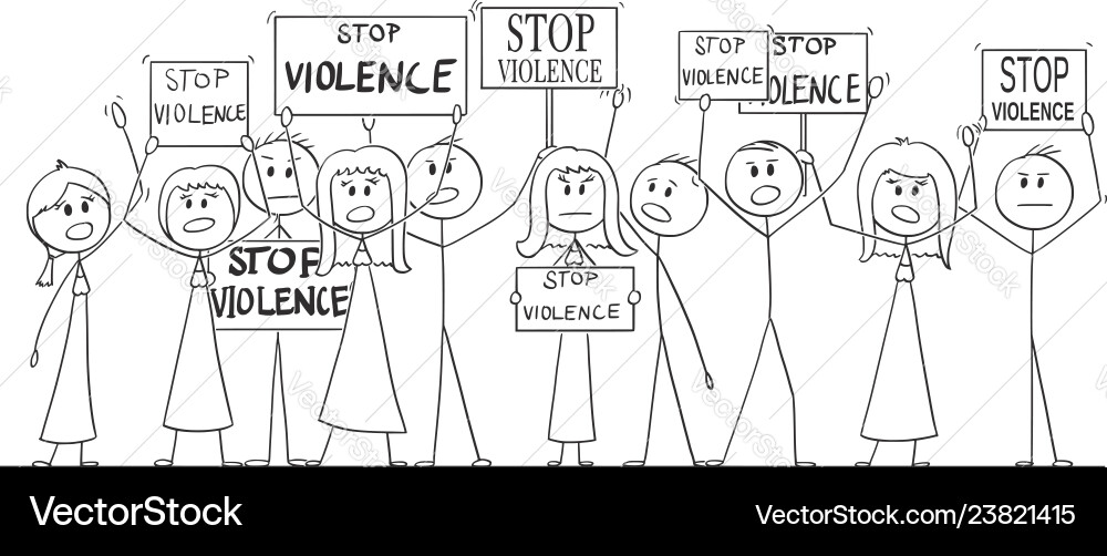 Cartoon drawing group people demonstrating Vector Image