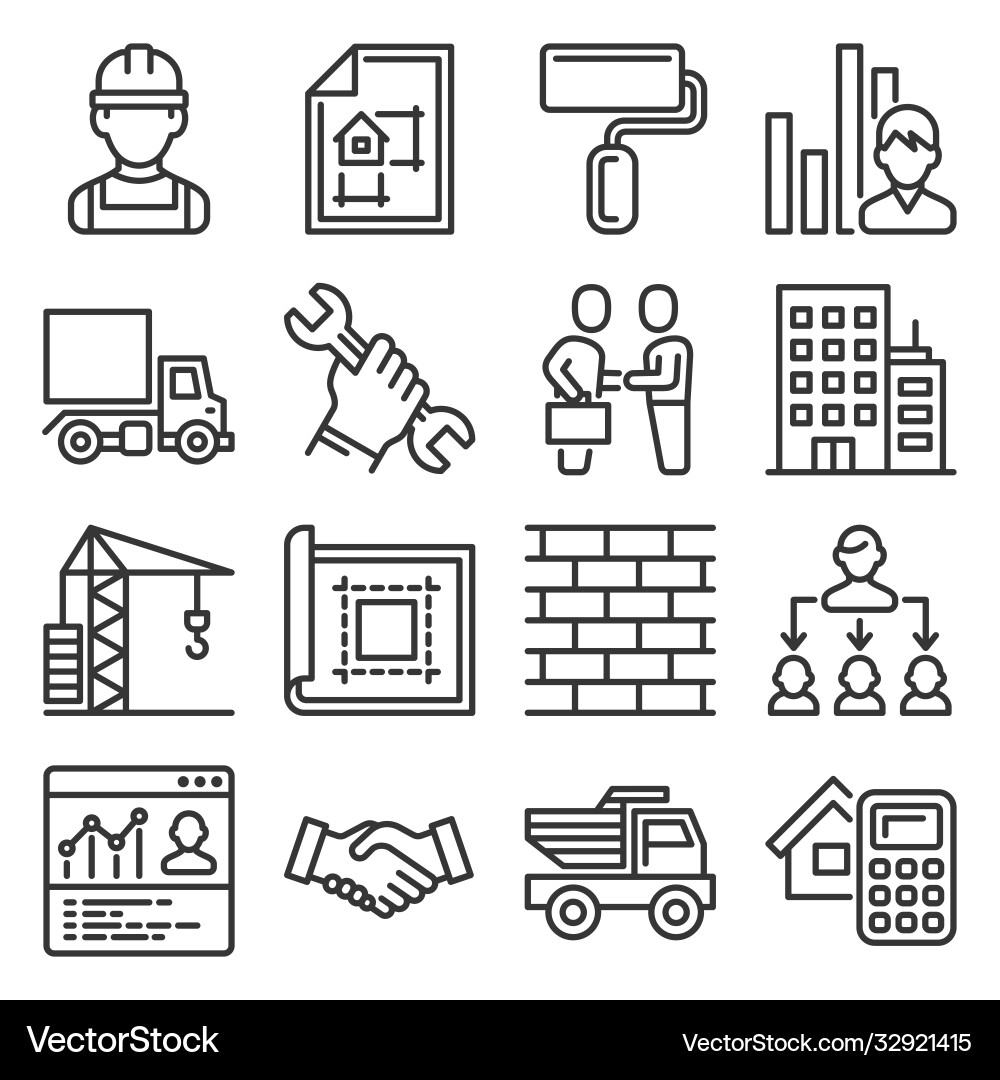 Contractor and construction icons set on white Vector Image