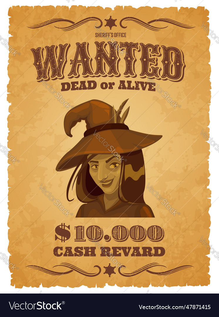 Halloween wanted banner with cartoon witch or hag Vector Image