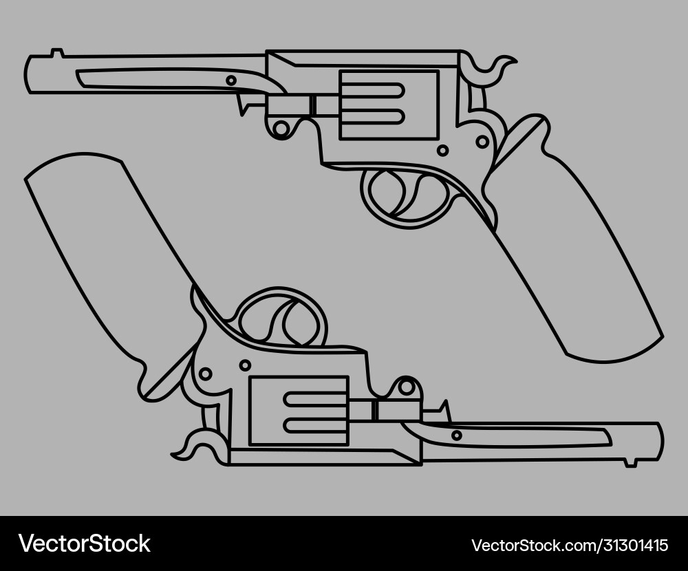Line art two vintage revolvers Royalty Free Vector Image