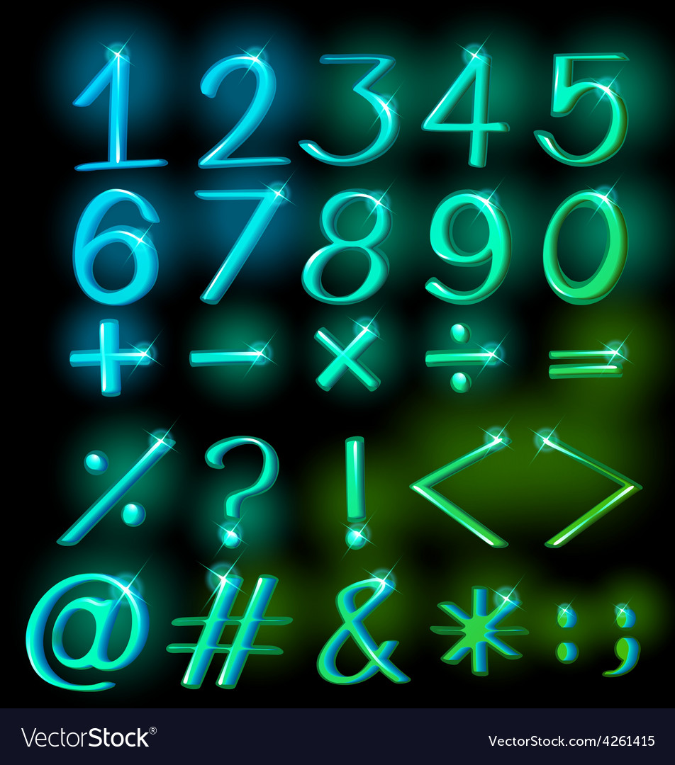 Numbers in sparkling neon colors Royalty Free Vector Image