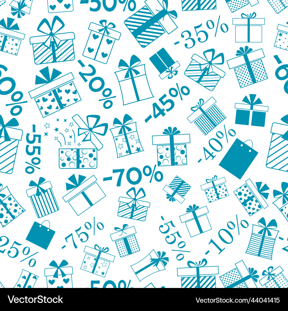 Seamless pattern of gift boxes and discount Vector Image