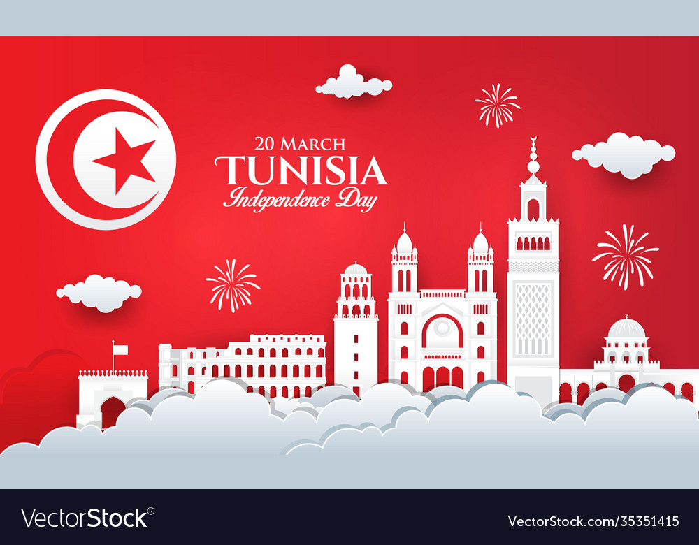 Tunisia independence day celebration with city Vector Image