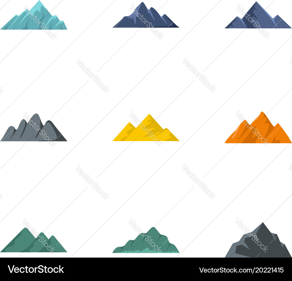 Volcanic eruption icons set flat style Royalty Free Vector