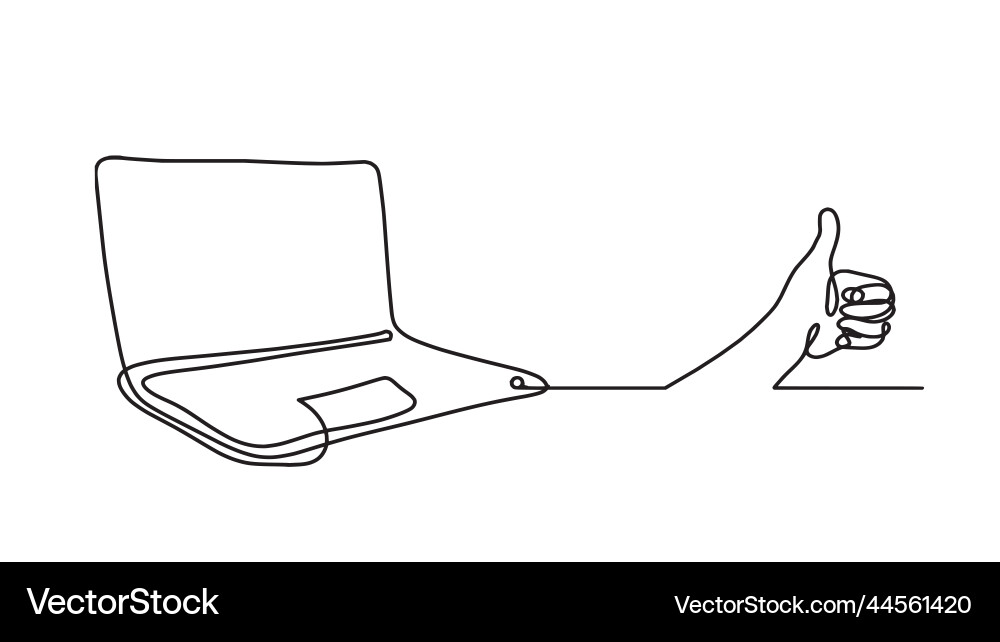 Abstract laptop with hand as line drawing Vector Image