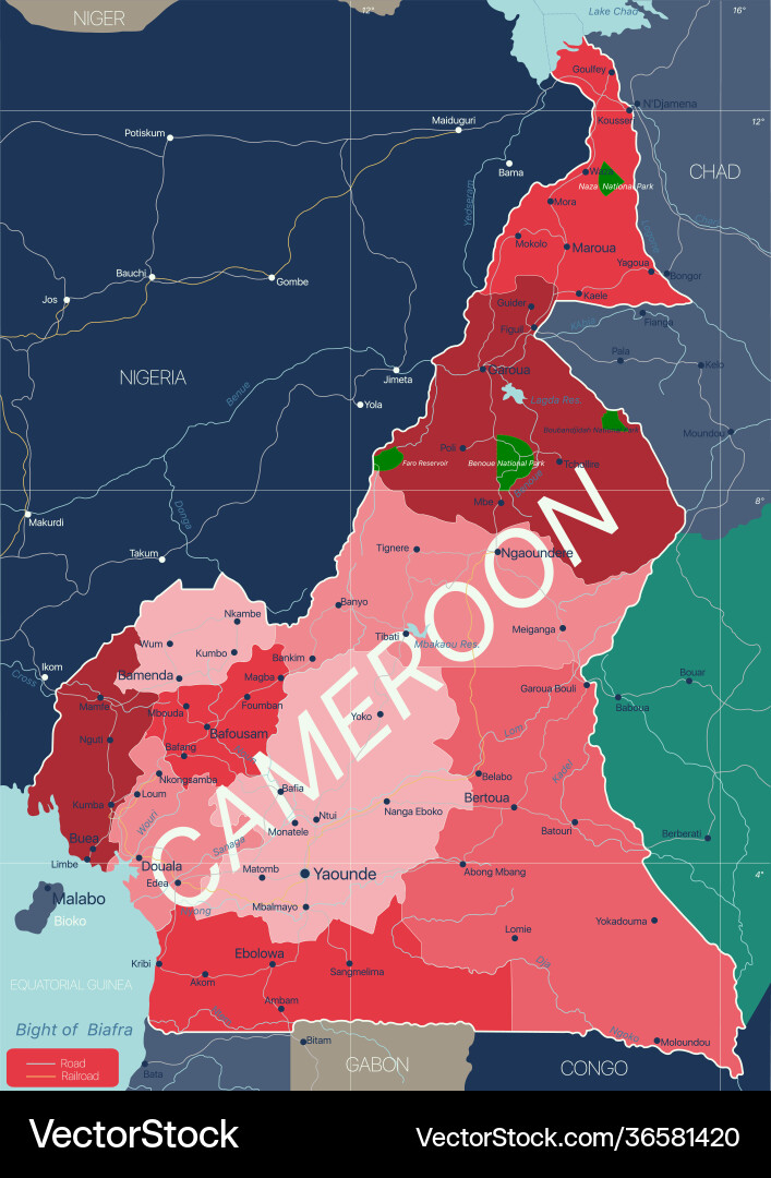 Cameroon country detailed editable map Royalty Free Vector