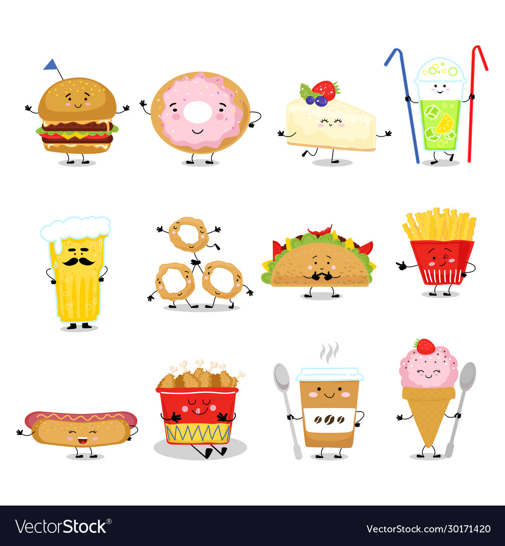 Cute food with yummy fast food sweet dessert Vector Image Cute food with yummy fast food sweet dessert Vector Image