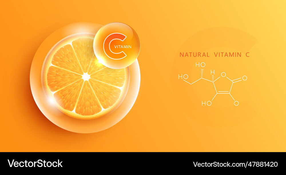 Drop water vitamin c orange and structure vitamin Vector Image