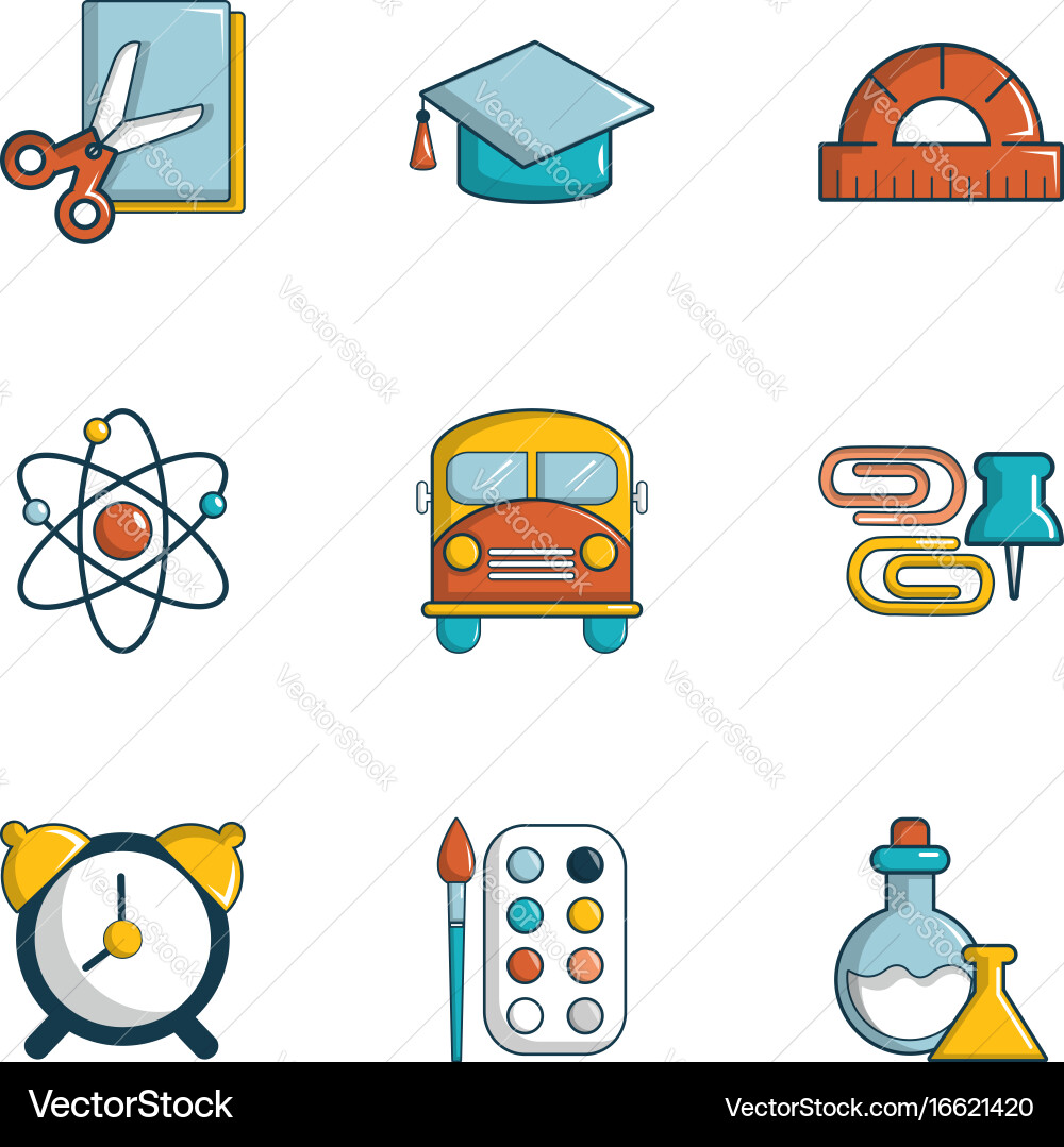 School equipment icons set flat style Royalty Free Vector