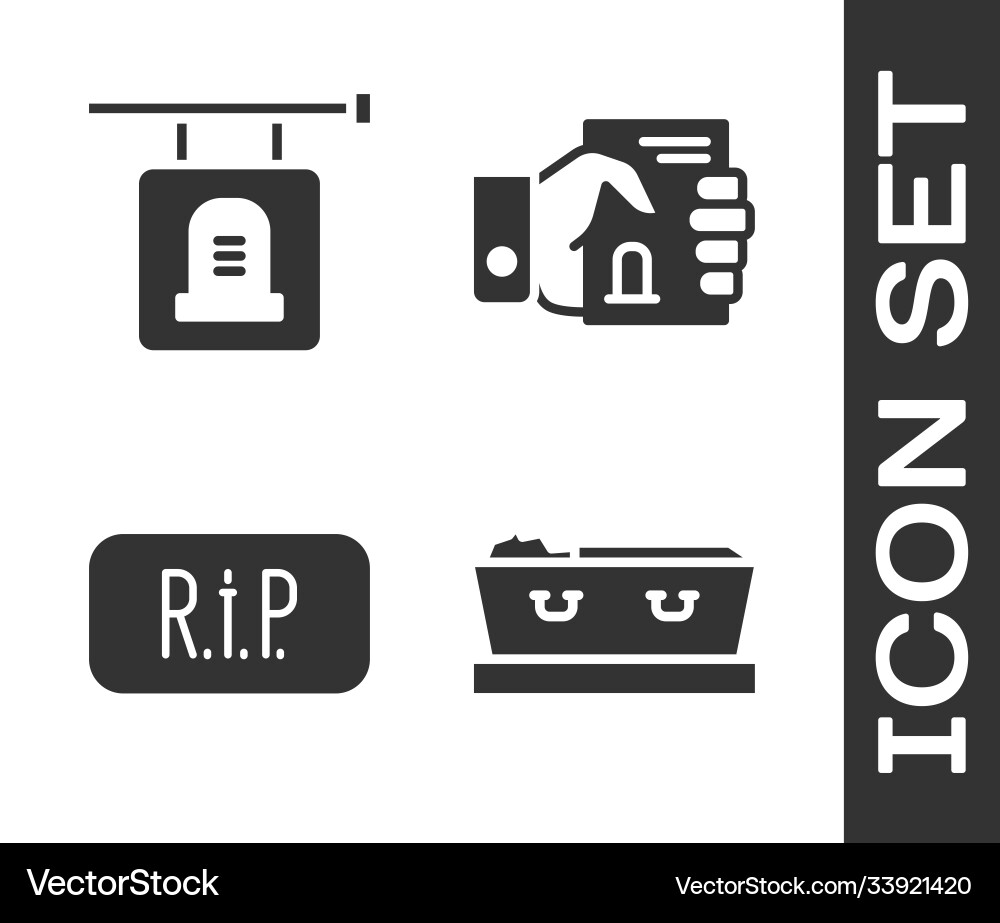 Set coffin with dead signboard tombstone speech Vector Image