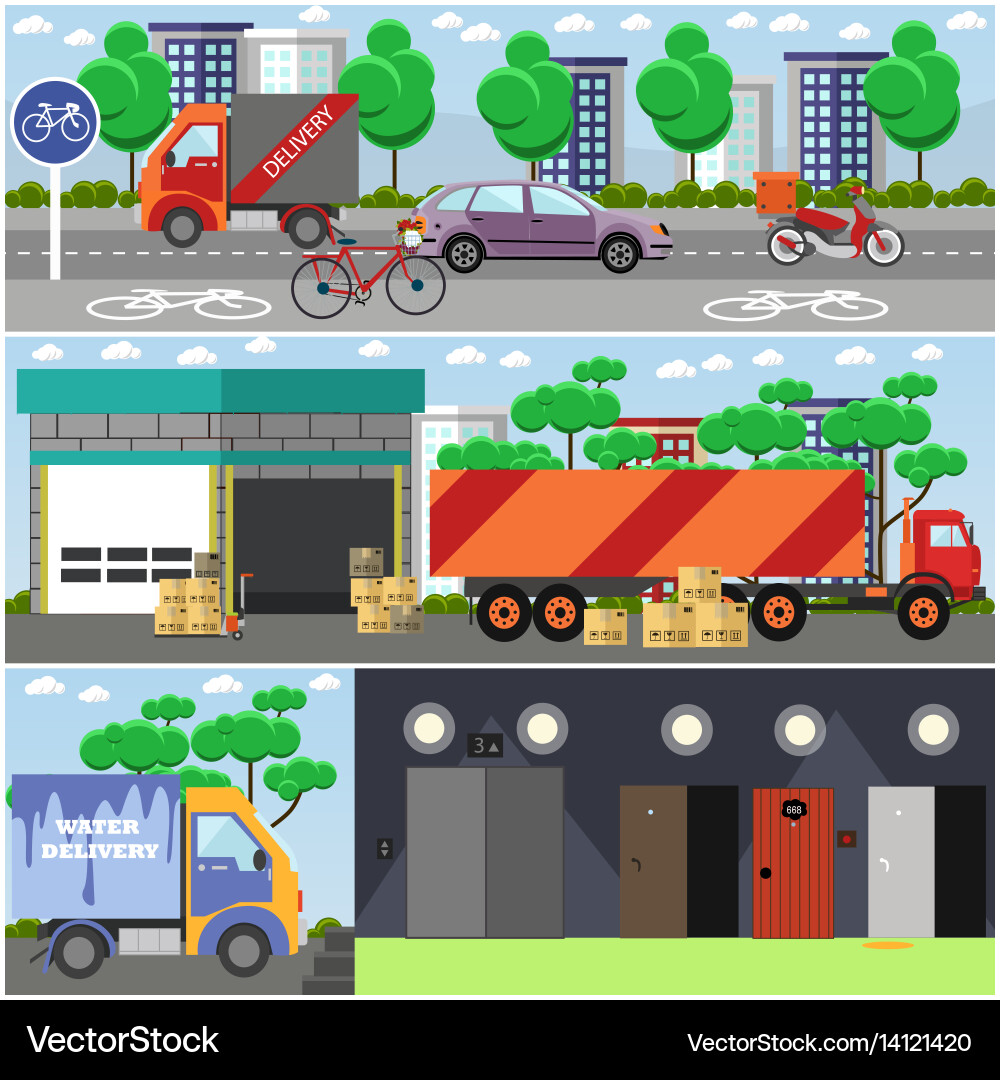 Set of courier service posters banners Royalty Free Vector