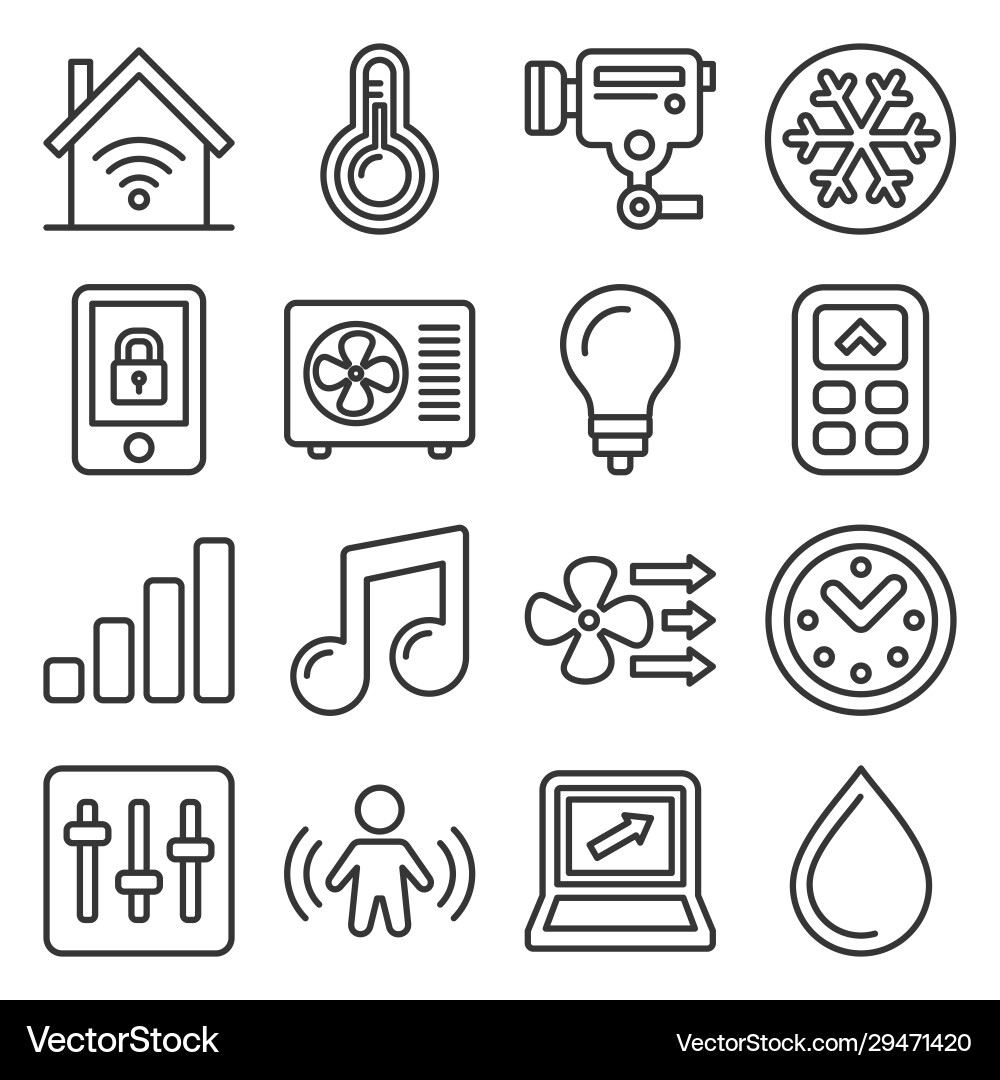 Smart home icons set on white background line Vector Image