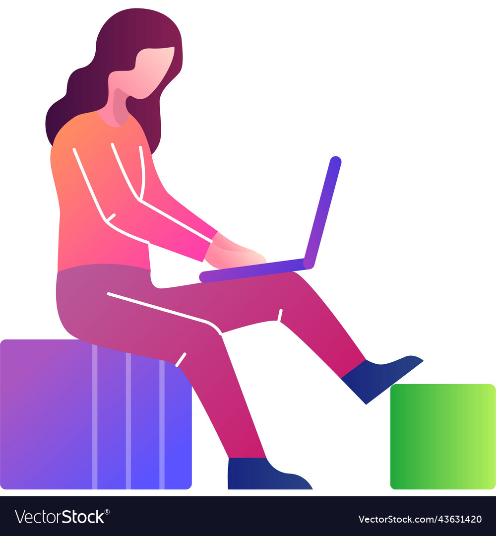 Woman working laptop computer flat icon Royalty Free Vector