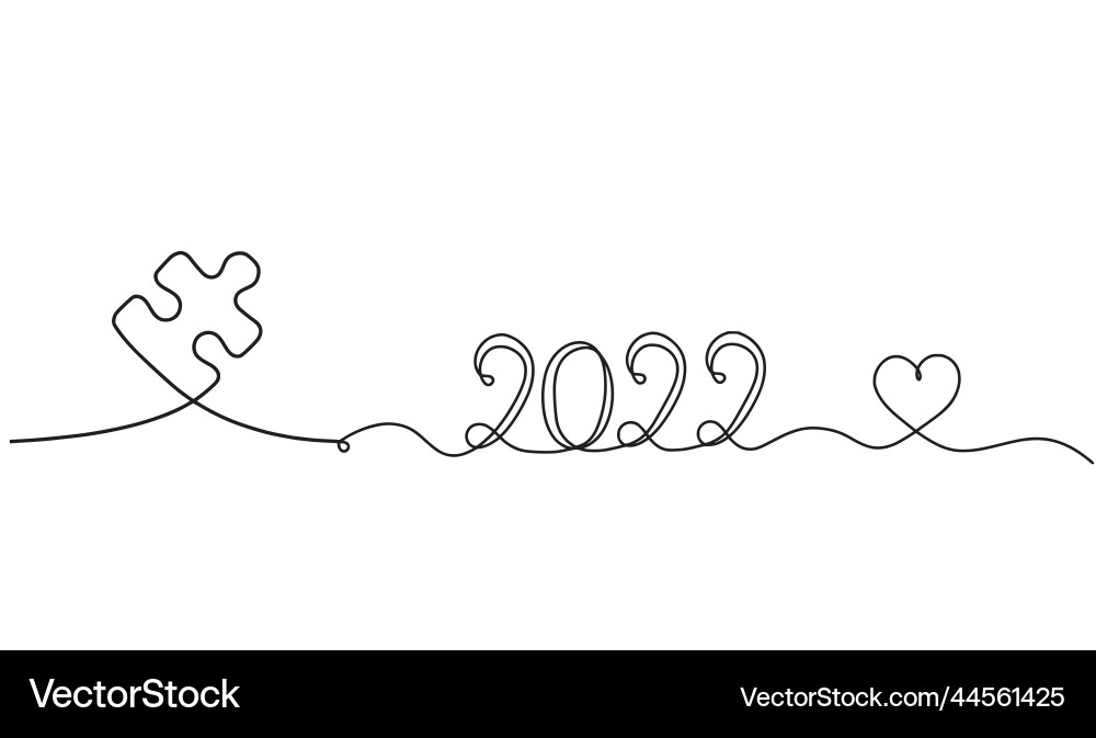 Abstract jigsaw puzzle with 2022 as line drawing Vector Image