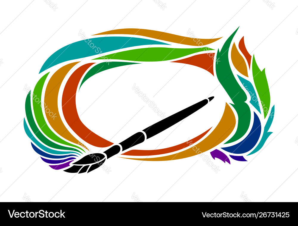 Art with stylized paintbrush and rainbow splash Vector Image