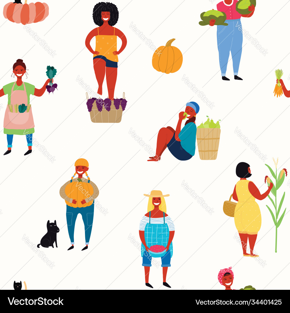 Beautiful women harvest seamless pattern Vector Image