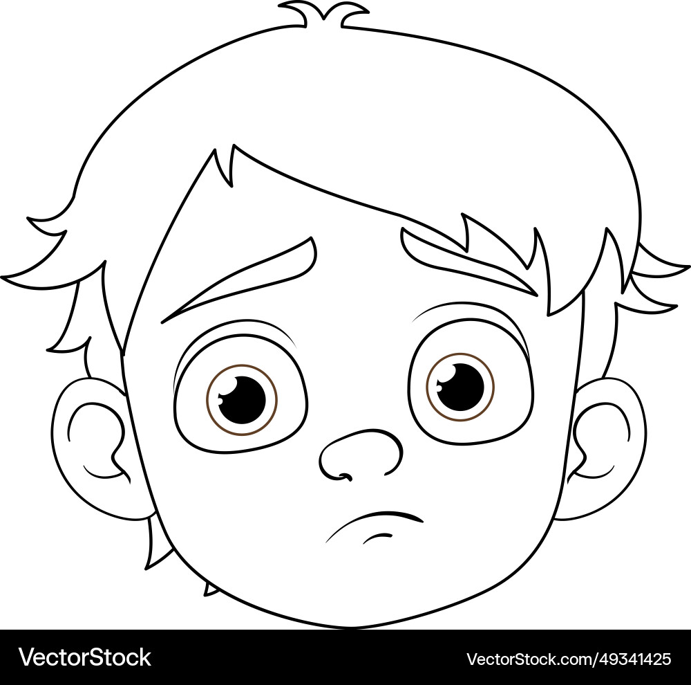Bored boy cartoon head doodle outline Royalty Free Vector